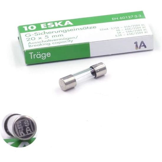 10x Fusible temporisé (T) en verre 1A - 250VAC 5x20mm[59] - Cdiscount ...