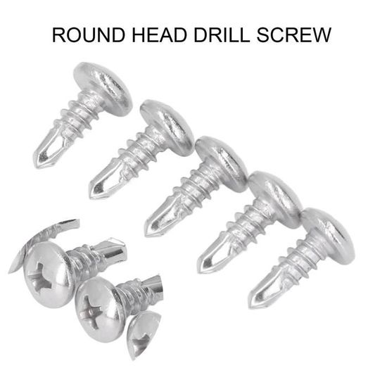 Vis perceuse à tête ronde - 200 pcs vis autoperceuses 304 acier inoxydable tête ronde perceuse ...