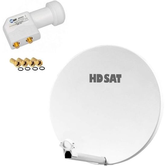 Pack HDSAT Parabole Satellite Fibre Composite Blanche 60cm Brides INOX + LNB Twin HD 4K145 ...