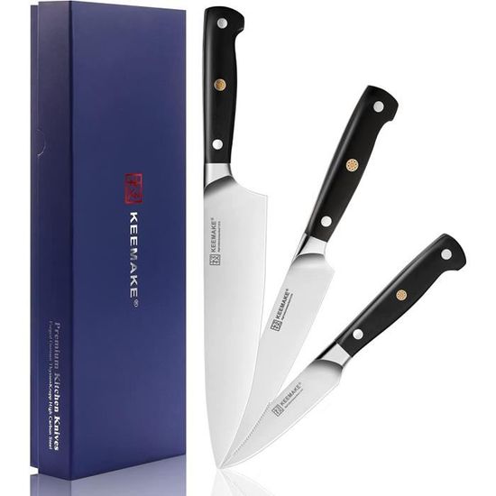 KEEMAKE Couteau Cuisine Set Couteaux de Cuisine Professionnel 3 Pièces, Couteau Japonais en ...