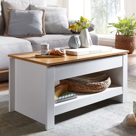 WOHNLING table basse 85 cm blanc / table de salon en chêne avec ...