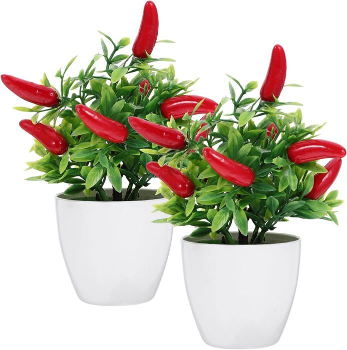 2 Pièces Ornements D'Arbres Fruitiers En Pot Simulés Faux Poivrons ...