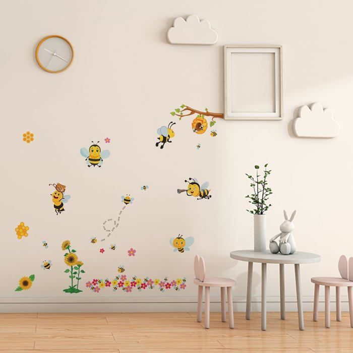 3D Abeille Stickers Muraux Abeille Fleurs Stickers Muraux Animaux de ...