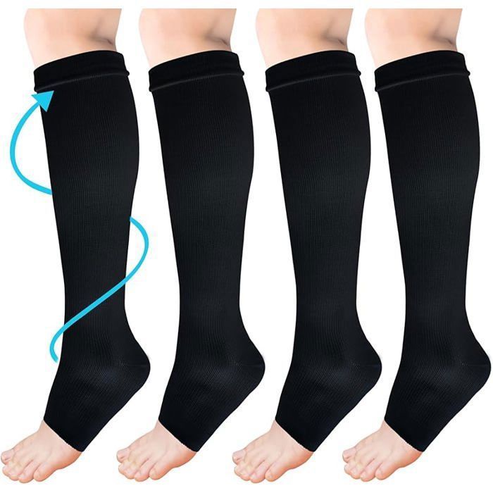 Bas Compression Pied Ouvert Homme Femme, 2 Paires 15-20mmhg Contention ...