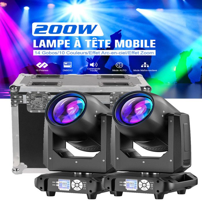 UIING DJ Lyre 200W - Lumières de scène à prisme à 18 facettes - GOBO et ...