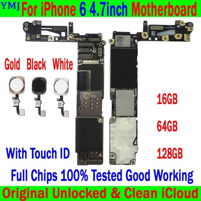 16 Go SANS ID tactile-Carte mère 100% originale débloquée pour iPhone 6, -4.7 Go, 128 ...