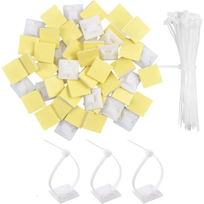 Ensemble Attache Cable,100 PCS Serre Cable Attaches de Câble Blanches avec Supports Adhésifs ...