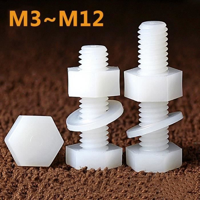 Vis Hexagonales En Nylon Blanc M3 M4 M5 M6 M8 M10 M12 Jeu De Rondelles ...