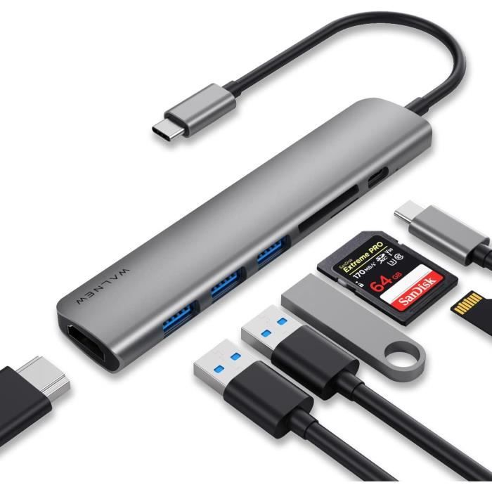 Hub Usb C Adaptateur Macbook Pro 7 En 1 Type C Avec Sortie Hdmi 4K 3 ...