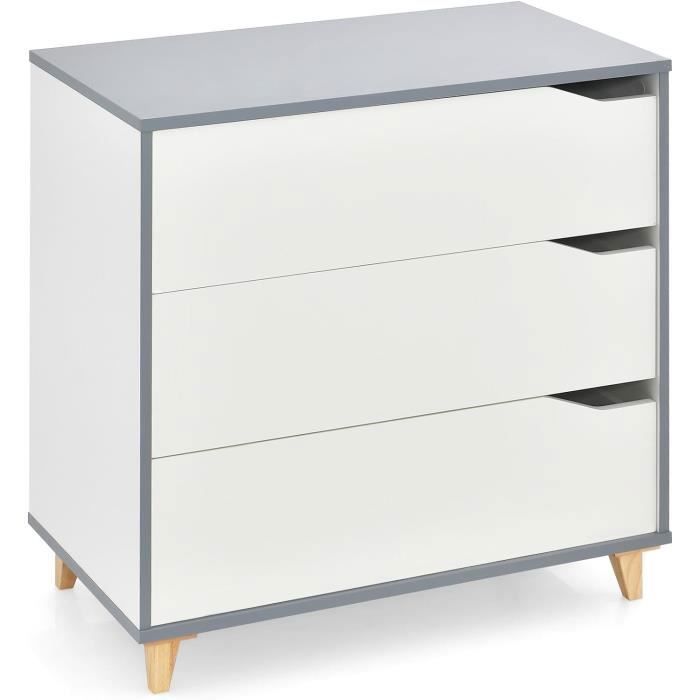 GOPLUS Commode à 3 Tiroirs,Poignée Encastrée,Pieds en Bois d'Hévéa ...