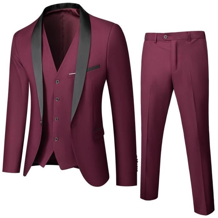 Costume Homme 3 Pièces - FBCAA144A - Bordeaux - Slim Fit - Grande ...