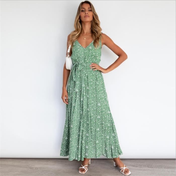 Robe Femme - Imprimé été long col V - vert WH™ Vert - Cdiscount Prêt-à ...