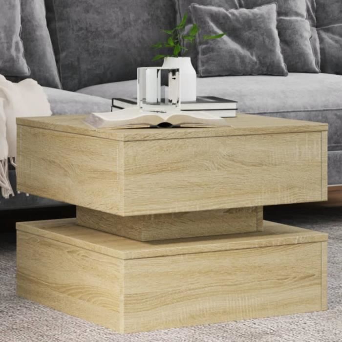 ABIL Table basse avec lumières LED chêne sonoma 50x50x40 cm D839856 En ...