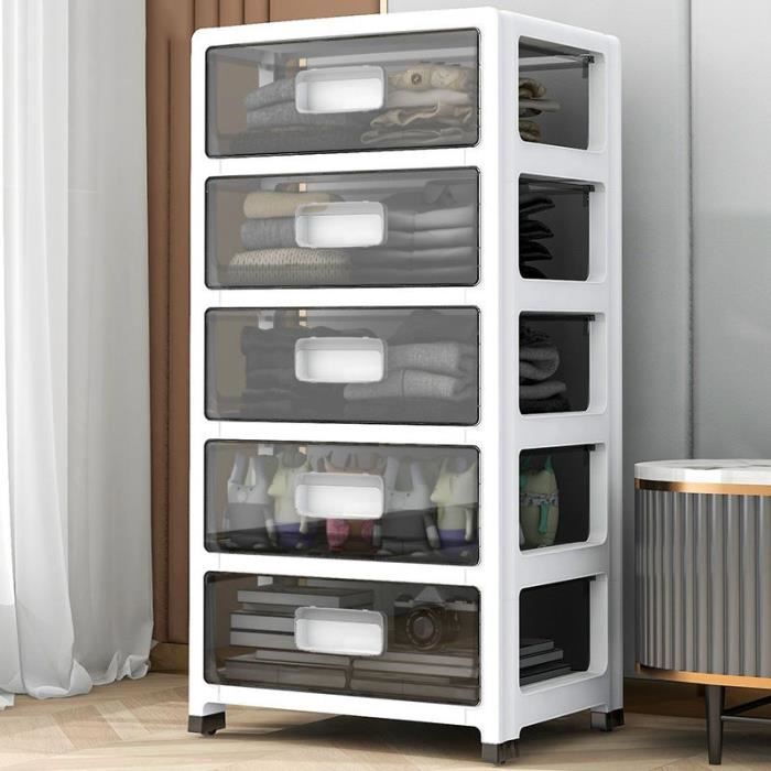 WeValley Tour de rangement - 5 Tiroirs avec roulettes - Noir ...