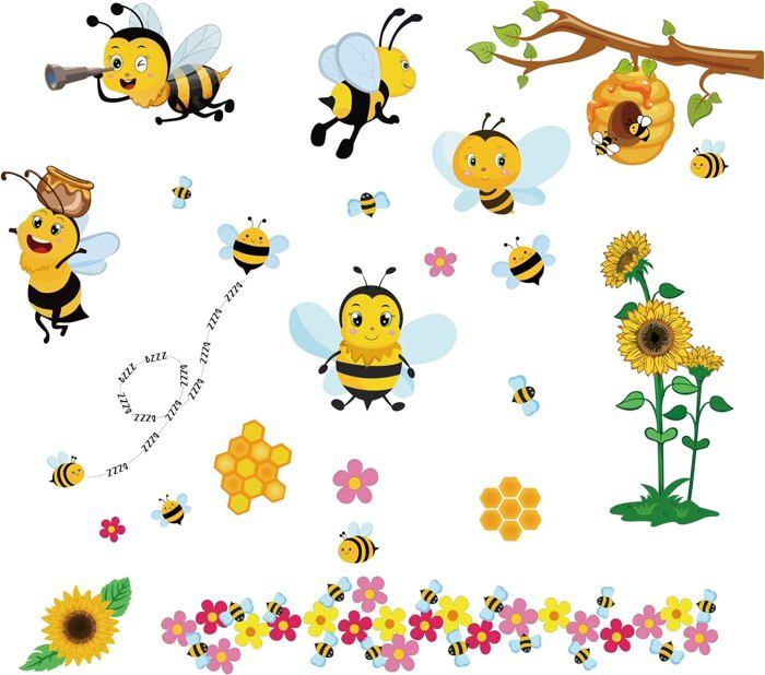 3D Abeille Stickers Muraux Abeille Fleurs Stickers Muraux Animaux de ...