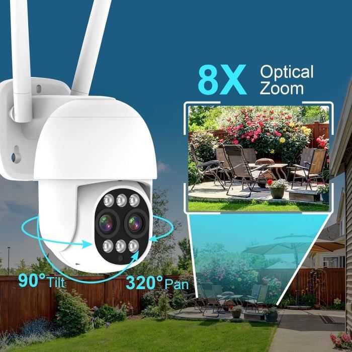 Camera Exterieure À Double Objectif, Zoom 8X, Camera De Surveillance ...