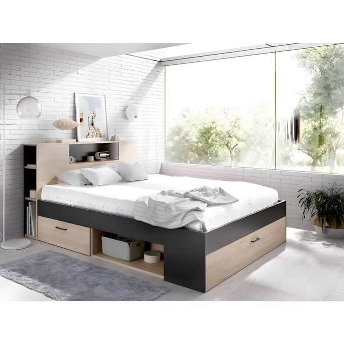 Lit Avec Rangements 160x200cm Leandre Coloris Blanc