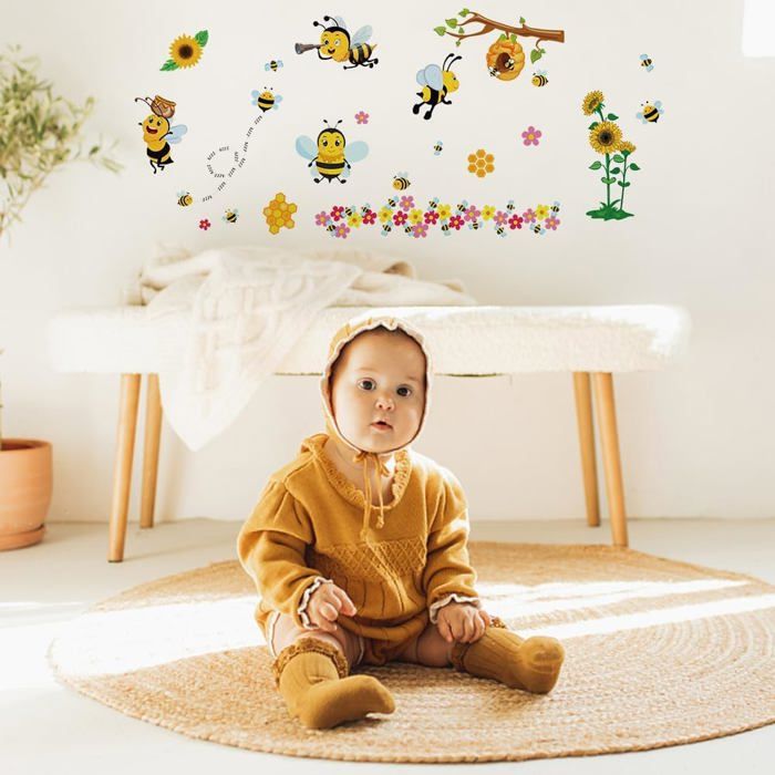 3D Abeille Stickers Muraux Abeille Fleurs Stickers Muraux Animaux de ...
