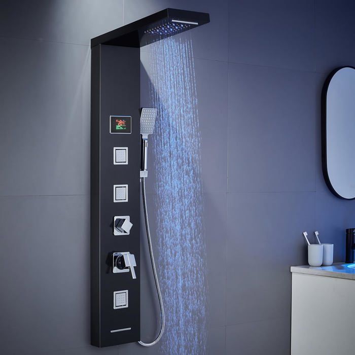 Panneau de douche LED, panneau de douche 5 fonctions avec affichage de ...