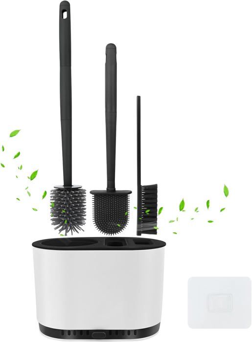 Brosse WC en silicone avec kit de support à séchage rapide multifonction 3 en 1 Brosse de ...