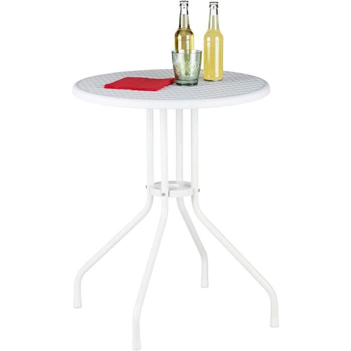 , Blanc Table Ronde de Jardin, Aspect rotin, Plastique, métal, Balcon ...