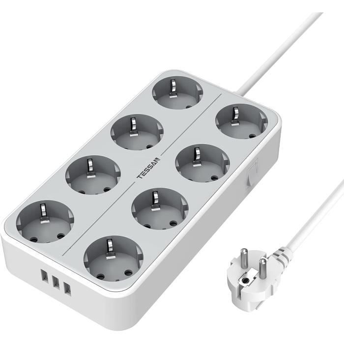 Prise Multiple Avec 8 Prises Et 3 Ports Usb, 11 En 1 Multiprise Secteur ...