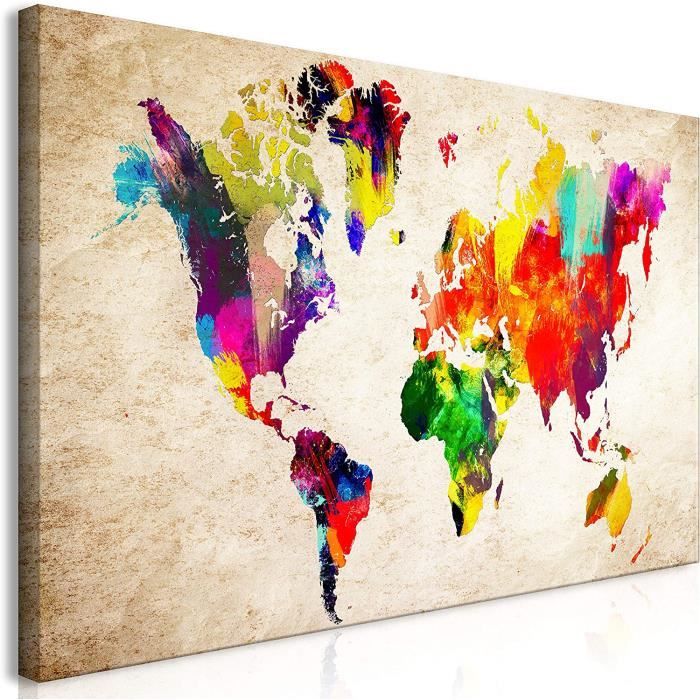 Tableau Carte du monde Toile Tableaux Unique en Photo Décoration ...