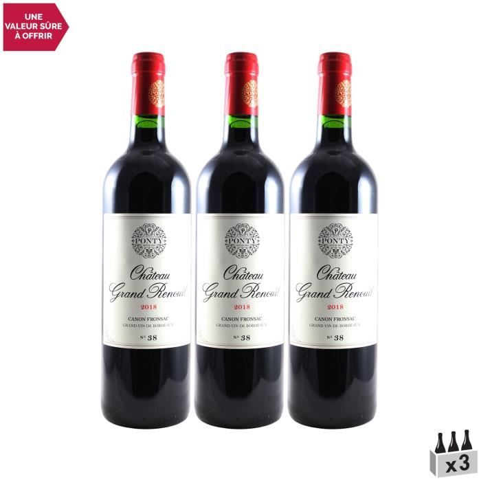 Château Grand Renouil Rouge 2018 - Lot de 3x75cl - Vin Rouge de Bordeaux - Appellation AOC Canon ...