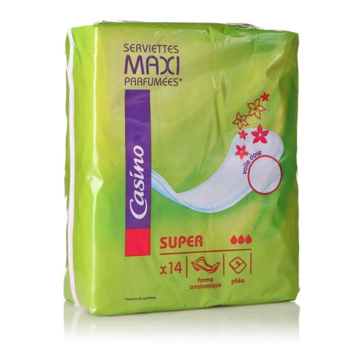 CASINO 14 serviettes Maxi parfumées anatomique à voile doux - Cdiscount ...