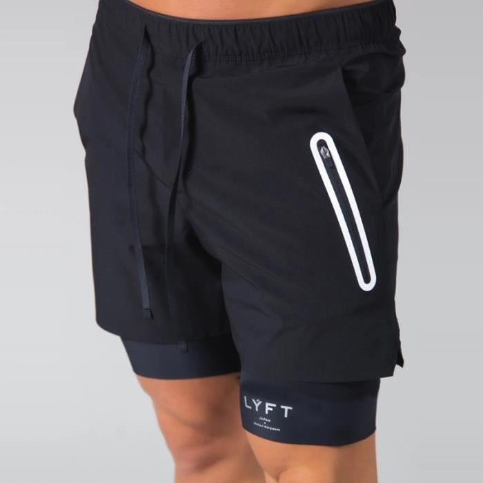 Short,Short de course 2 en 1 pour hommes, avec poche à fermeture éclair ...