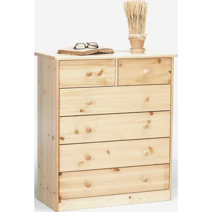 Commode en pin naturel avec 6 tiroirs - Dim : 89 x 78 x 35 cm ...