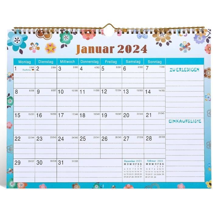 Calendrier mural 2024-2025, calendrier mensuel 2024 de janvier 2024 à ...