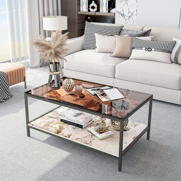 UNHO Table Basse de Salon Moderne Meuble de Salon en Verre Trempé et ...