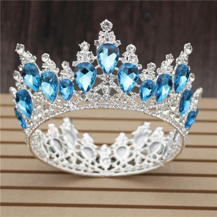 Silver Light Blue -Couronne de mariage en cristal multicolore,couronne ...