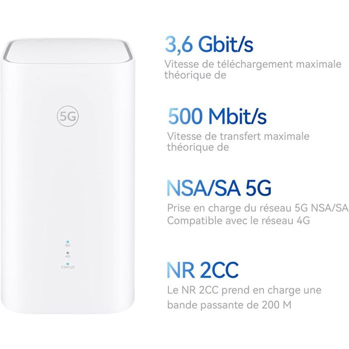 Routeur 5G Wi-Fi 6, AX3000, DL 3600 Mbps, UL 500 Mbps, antenne à gain ...