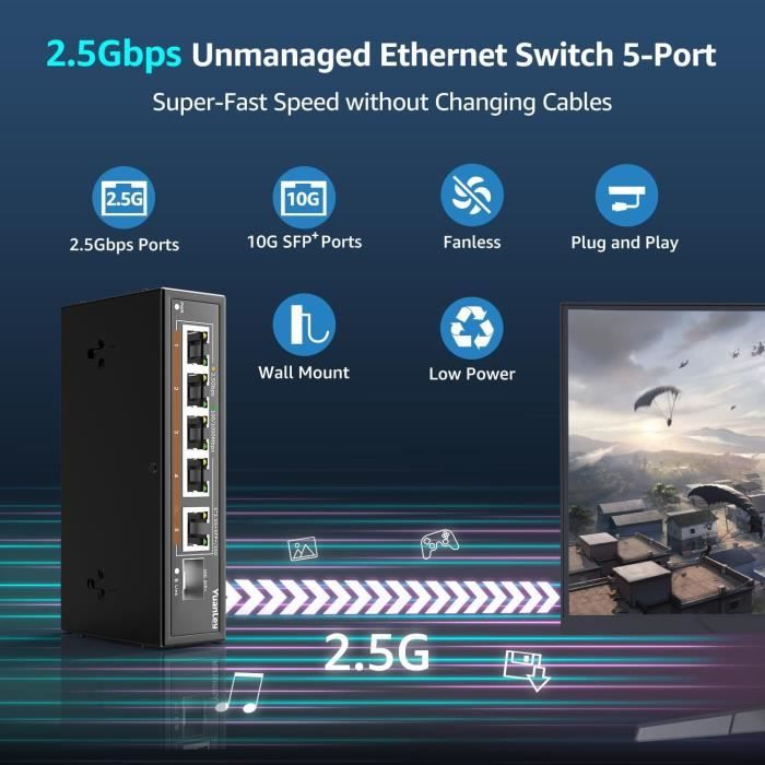 6 Port 2.5G Switch Ethernet Umanaged, 5 X 2.5G Base-T Ports, 1 X 10G ...