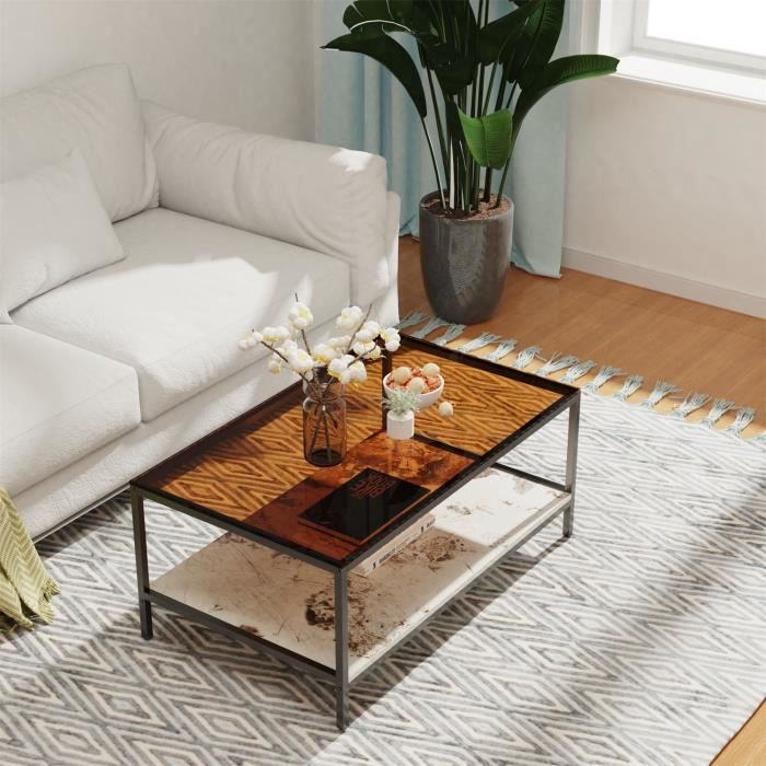 UNHO Table Basse de Salon Moderne Meuble de Salon en Verre Trempé et ...