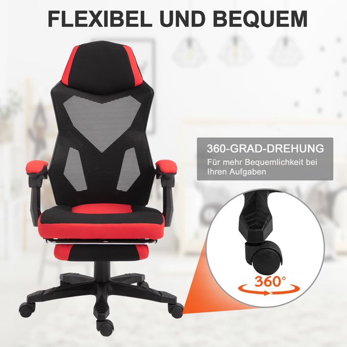 Chaise de bureau gaming 58x63x112-122 cm EVRYAE - dossier inclinable et ...