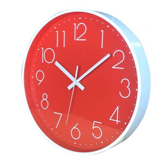 Rouge - Horloge murale ronde 3D avec surface miroir anti buée, horloge ...