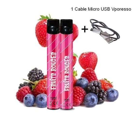 Liquideo – Wpuff – Fruits Rouges - Pack x2 - 1,7 % + 1 Cable Micro USB ...