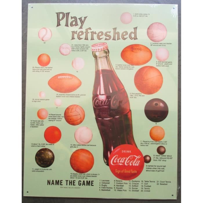 Plaque décorative - Coca Cola - Play Refreshed - Métal - 41x32cm ...