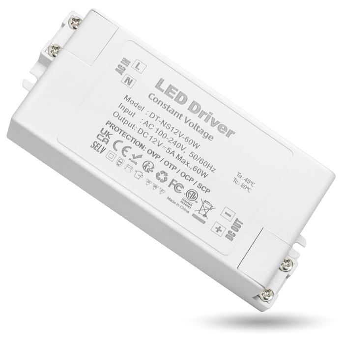 Transformateur 220V 12V LED 60W, alimentation 12v 60w 5A, Ultra Fin Plat Sans Scintillement ...