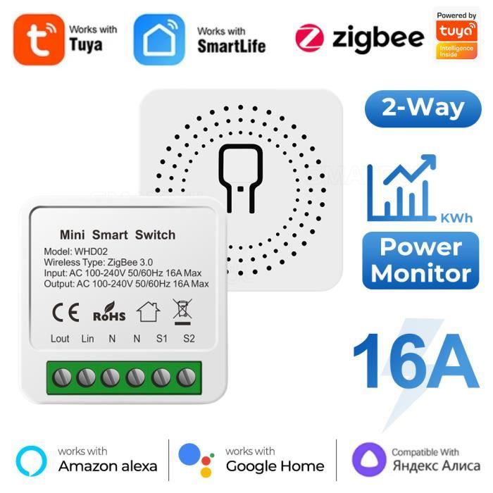 Moniteur de puissance ZigBee-Tuya-Mini WiFi Smart Switch Tech, 16A ...