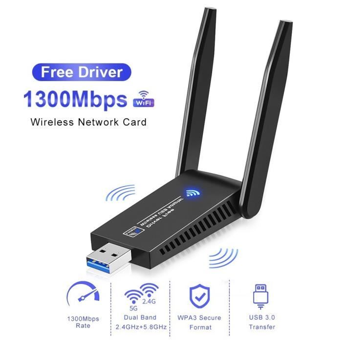 Double bande 1300m - Carte réseau sans fil USB 1800, 5G, 6G, 3.0 Mbps, adaptateur Wifi, bande ...