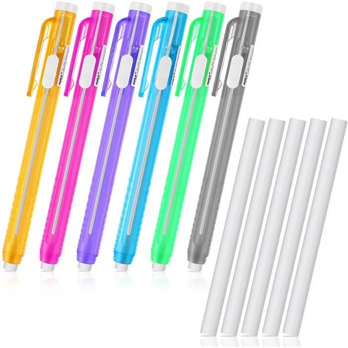 12 gommes style stylo, 6 coques de stylo gomme rétractables + 6 gommes ...