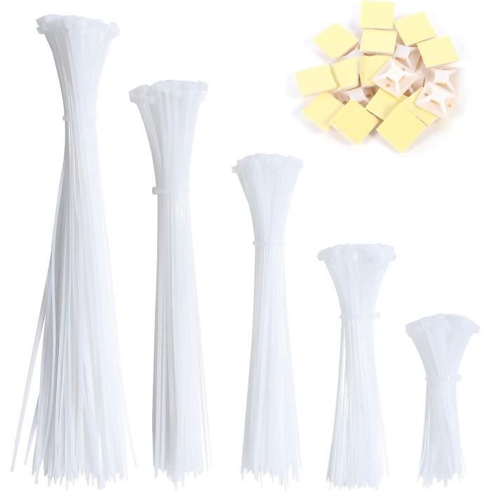 Lot de 500 serre-câbles blancs en nylon - Avec fermeture éclair - Résistant aux UV - 100 x 2,5 ...