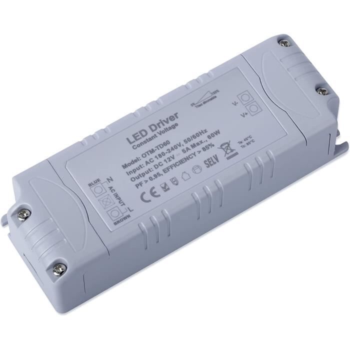 Transformateur Led 12V 60W Dimmable Alimentation Led 180-240V Ac À Dc ...