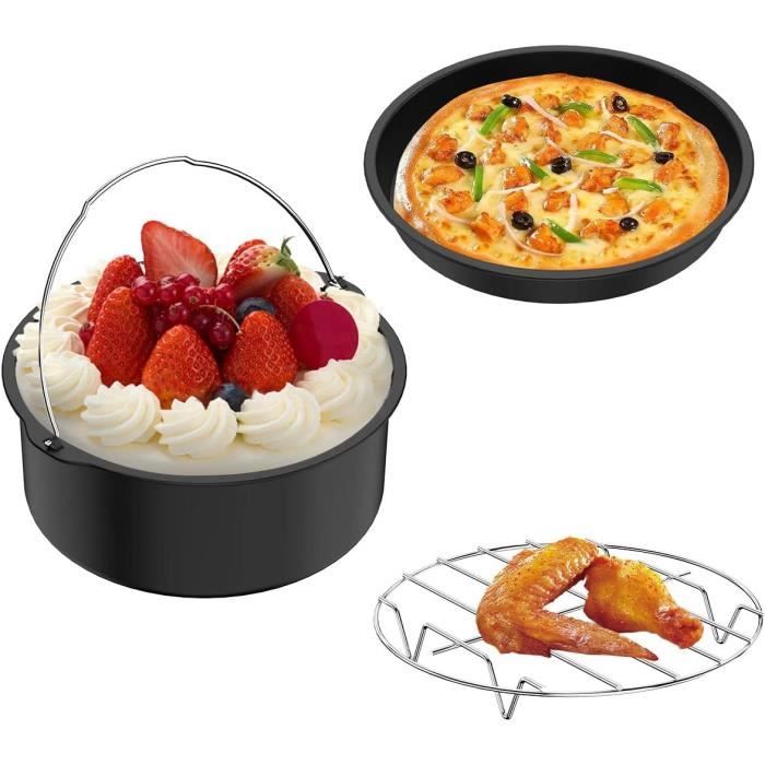Emimy 3Pcs Air Fryer Pizza Padan Et Cake Barrel Avec Grille À Vapeur De ...