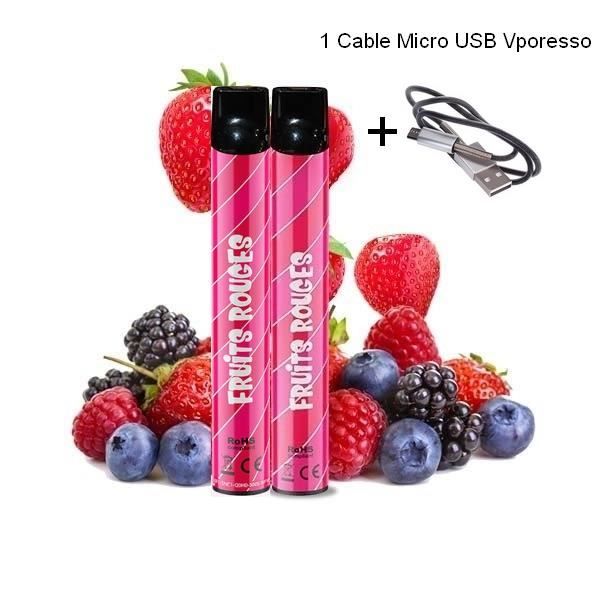 Liquideo – Wpuff – Fruits Rouges - Pack x2 - 1,7 % + 1 Cable Micro USB ...
