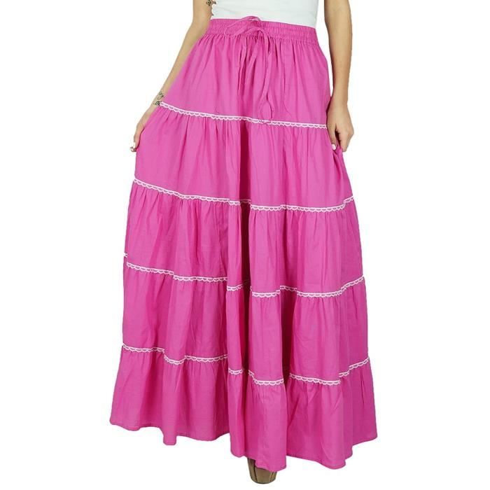Jupe RIZ3W longue Flaired coton Boho Maxi Bas taille élastique Indian ...